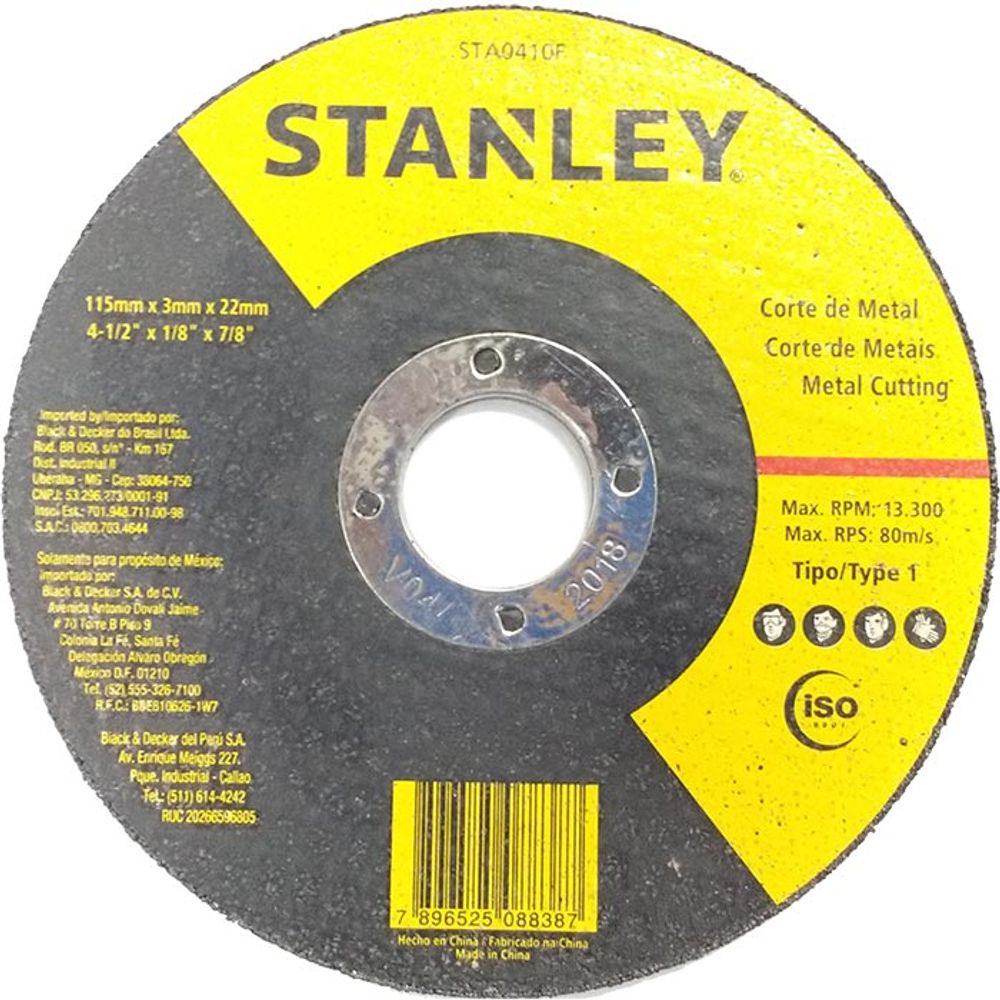Disco de corte para ferro 4.1/2 x 7/8 - Stanley|Comercial Valflex - valflex