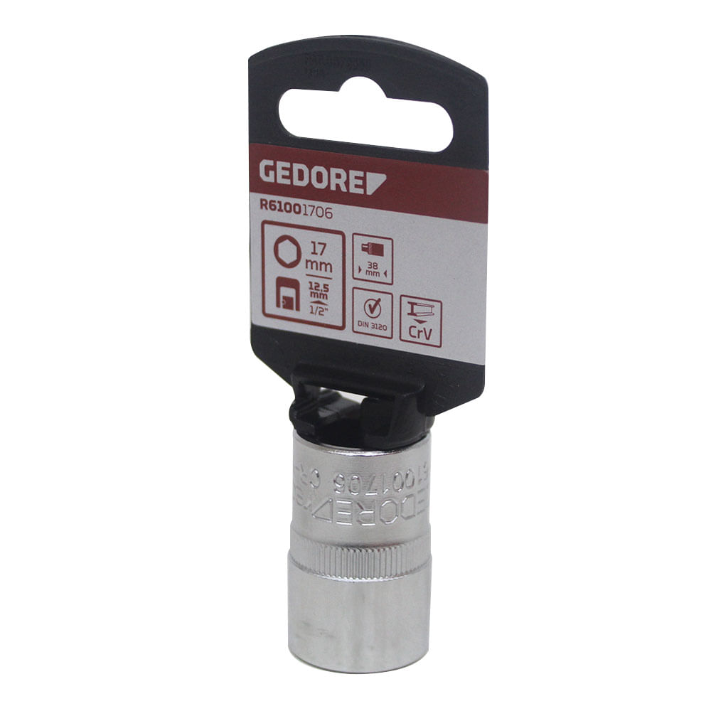 Soquete Sextavado Curto Encaixe 1/2 - 17MM - R61001706 - 3300266- Gedore Red - valflex