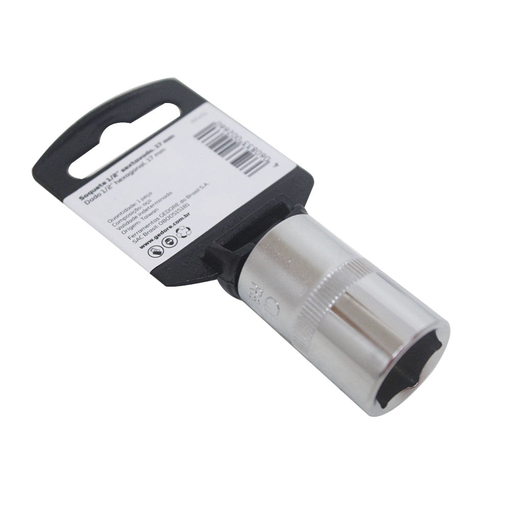 Soquete Sextavado Curto Encaixe 1/2 - 17MM - R61001706 - 3300266- Gedore Red - valflex